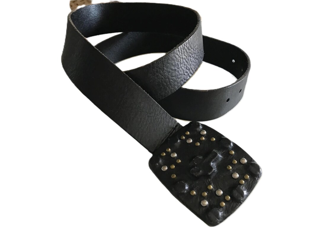 Vintage Genuine Leather BKE Belt With Leather Studded Cross Buckle Top ...
