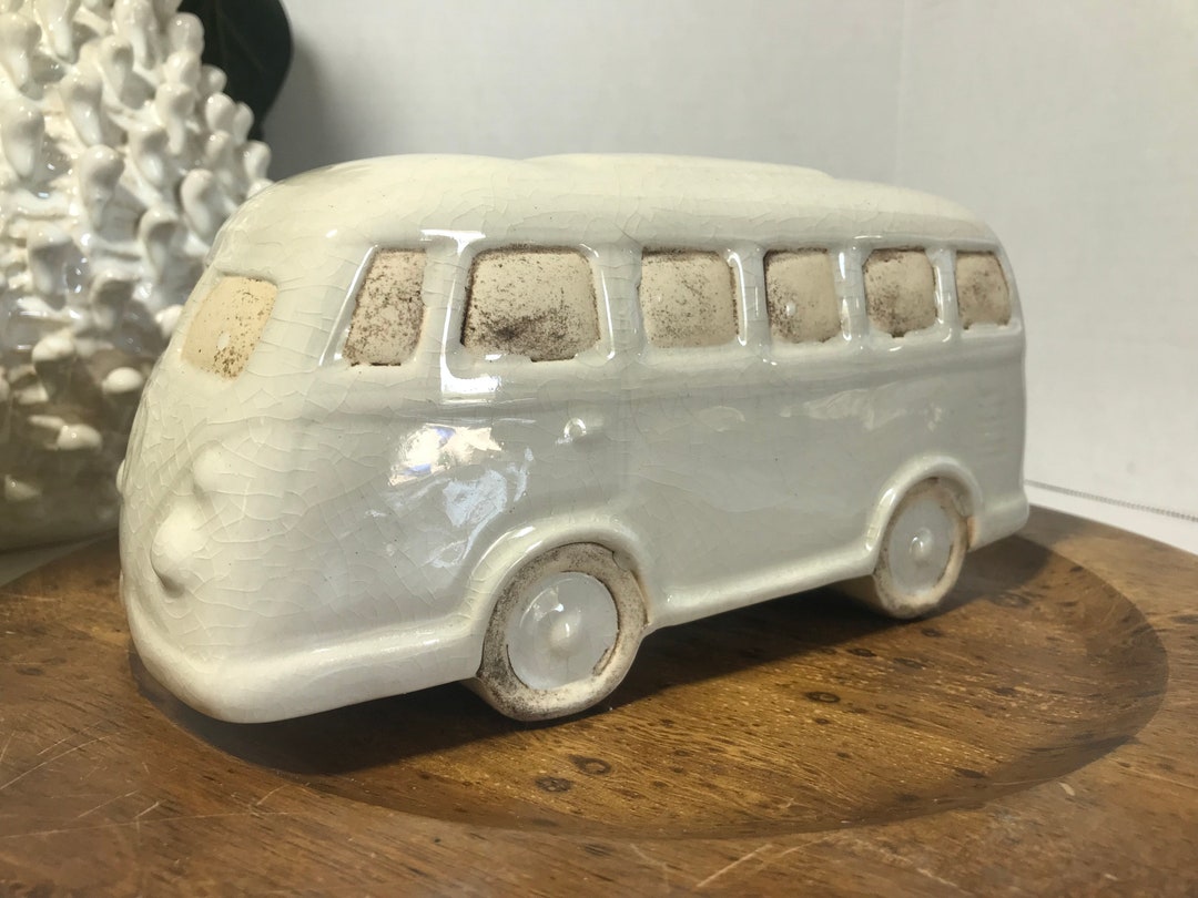Vintage 70s Art Pottery VW Bus, Vintage Distressed Ceramic Volkswagen ...