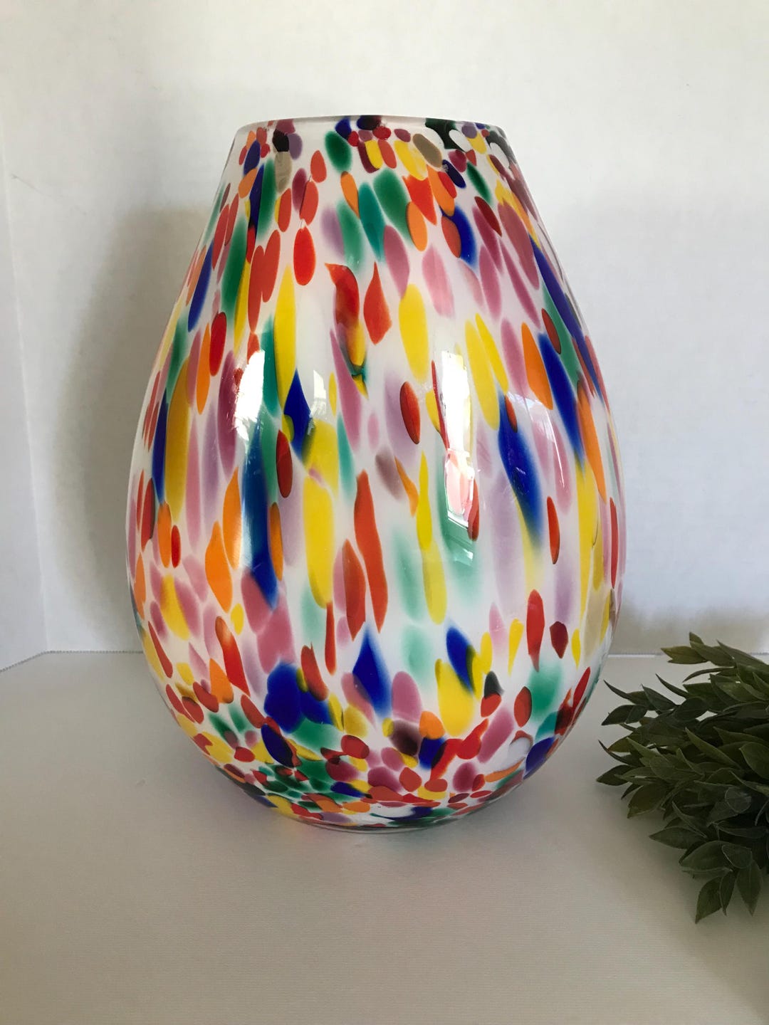 Murano Italy Style Glass Vase, Bright Colorful Splatter Style Glass ...