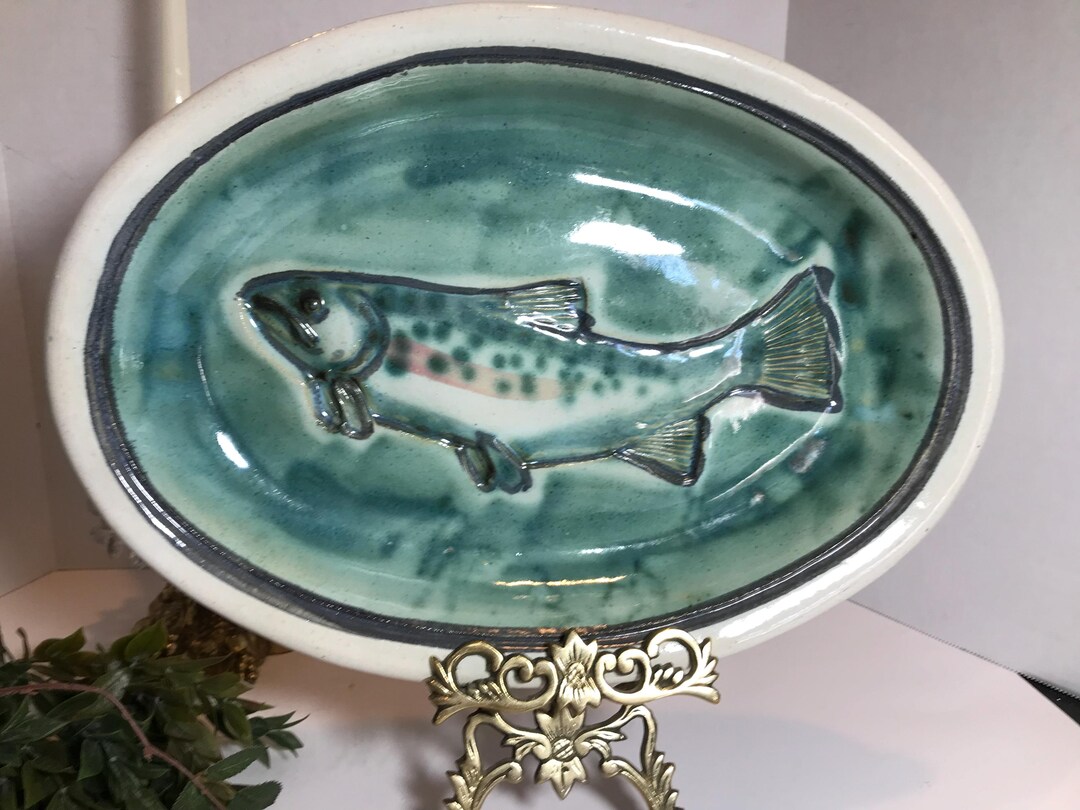 Vintage Signed Art Pottery Fish Platter, Whimsical Fish Ceramic Platter ...