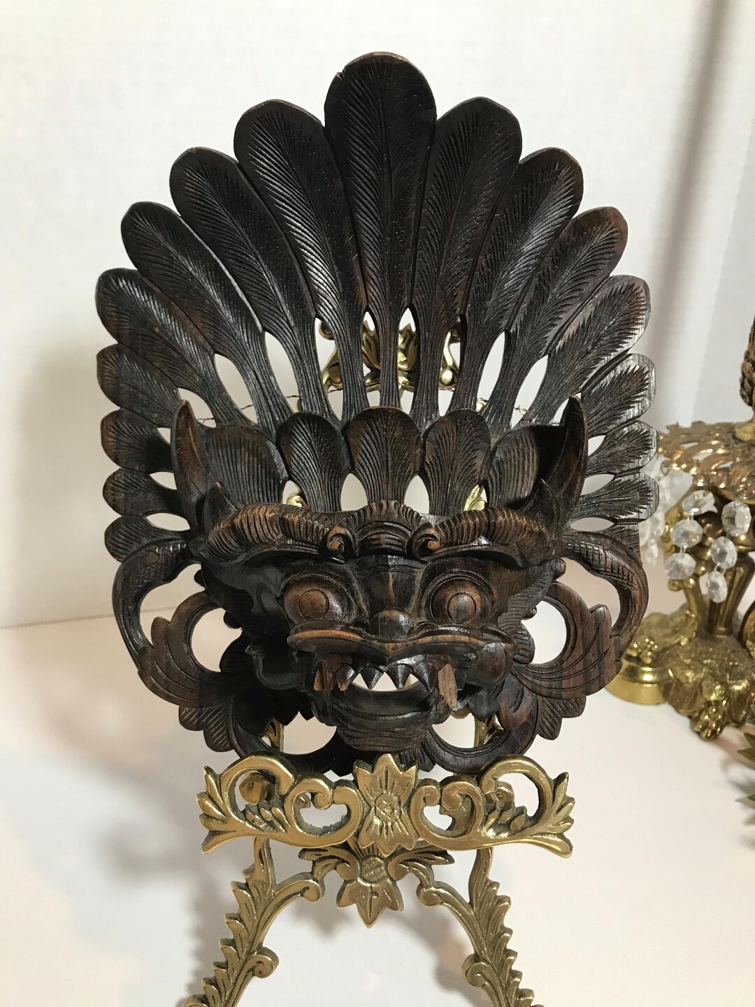 Vintage Wooden Foo Dog Style Wall Mask Decor, Vintage Hand Carved ...