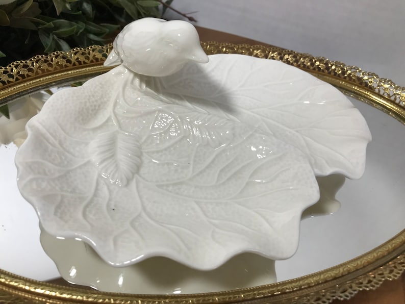 Winter White Lattice and Birds Porcelain Trinket Dish, Grace Fine ...