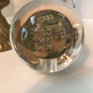 Vintage Chinoiserie Glass Paperweight, Vtg Reverse Painted Asian ...