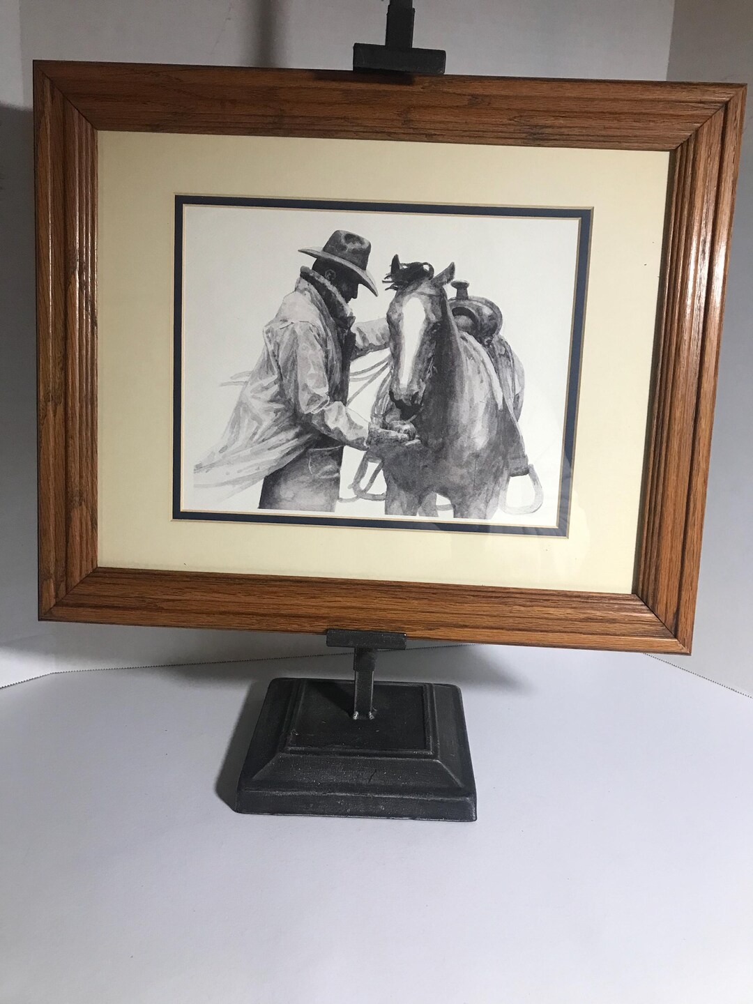 Vintage WH Ford Lithograph Monotone of a Cowboy and His Horse, Signed ...