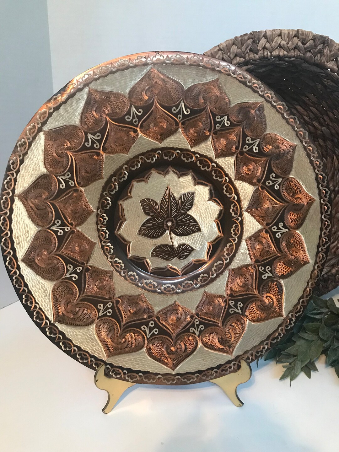 Vintage Turkish Etched Copper Plate, Copper Etched Wall Plate, Turkish ...