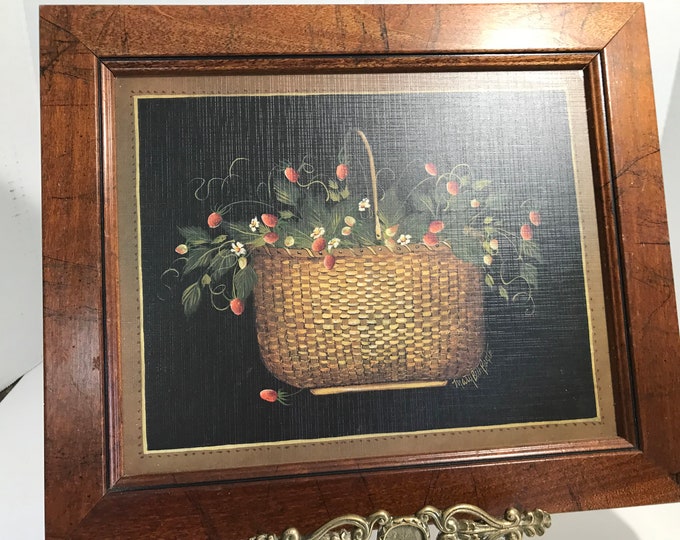 Mary Beth Baxter Framed Folk Art - Basket Full of Strawberries. Dark ...