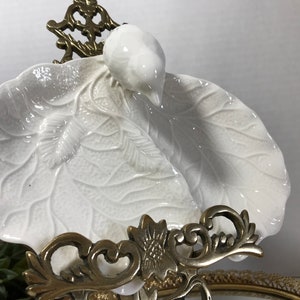 Winter White Lattice and Birds Porcelain Trinket Dish, Grace Fine ...