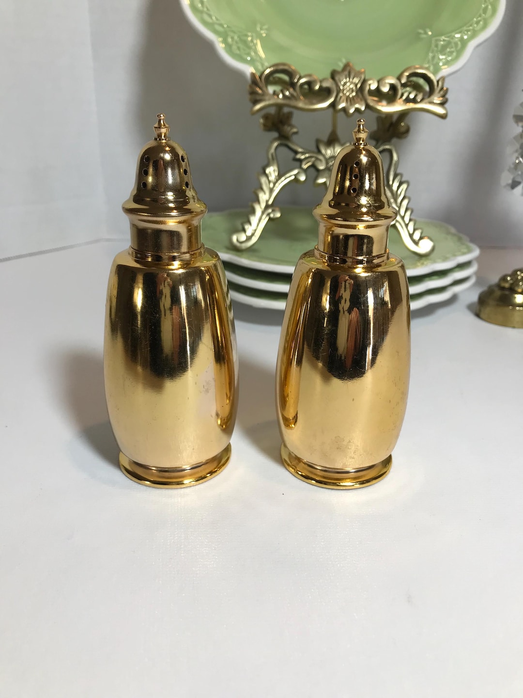 Vintage Elegant Gold Plated Salt and Pepper Set, Vintage Japanese Gold ...
