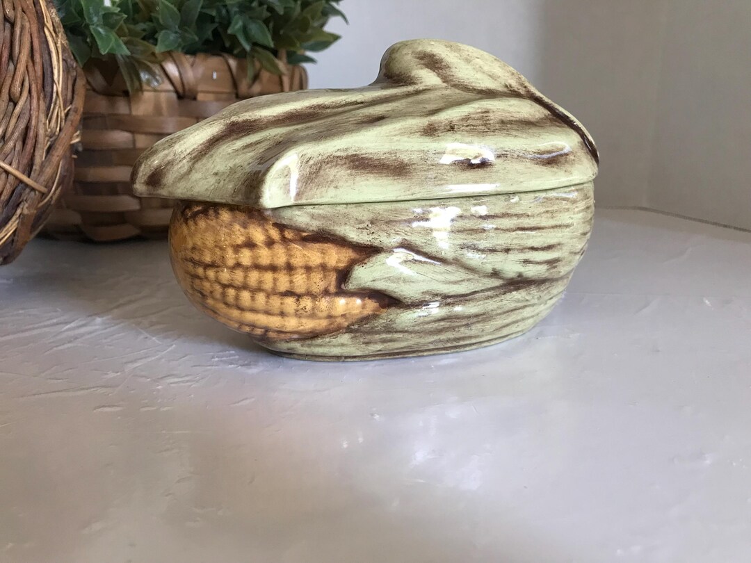 Vintage 1975 Ceramic Corn Trinket Box, Vintage Corn on the Cob Box With ...
