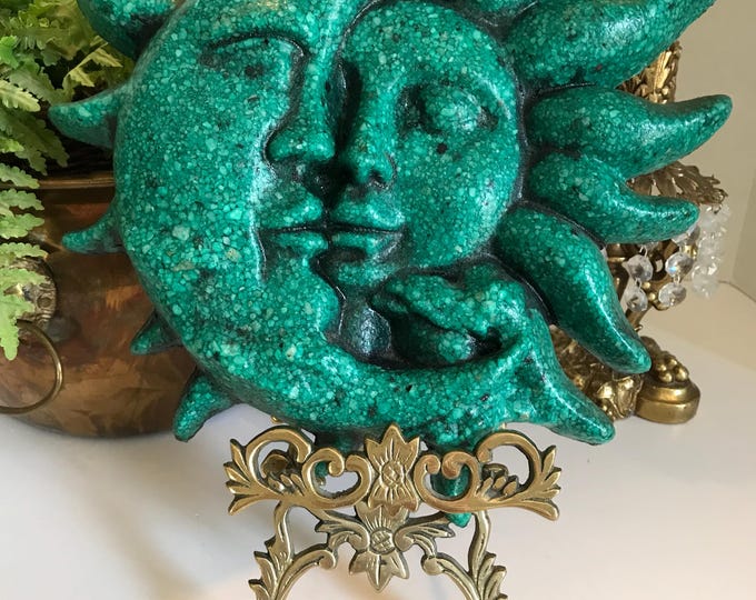 Vintage Crushed Turquoise Sun Moon Wall Art, Vintage Artsy Moon and Sun ...