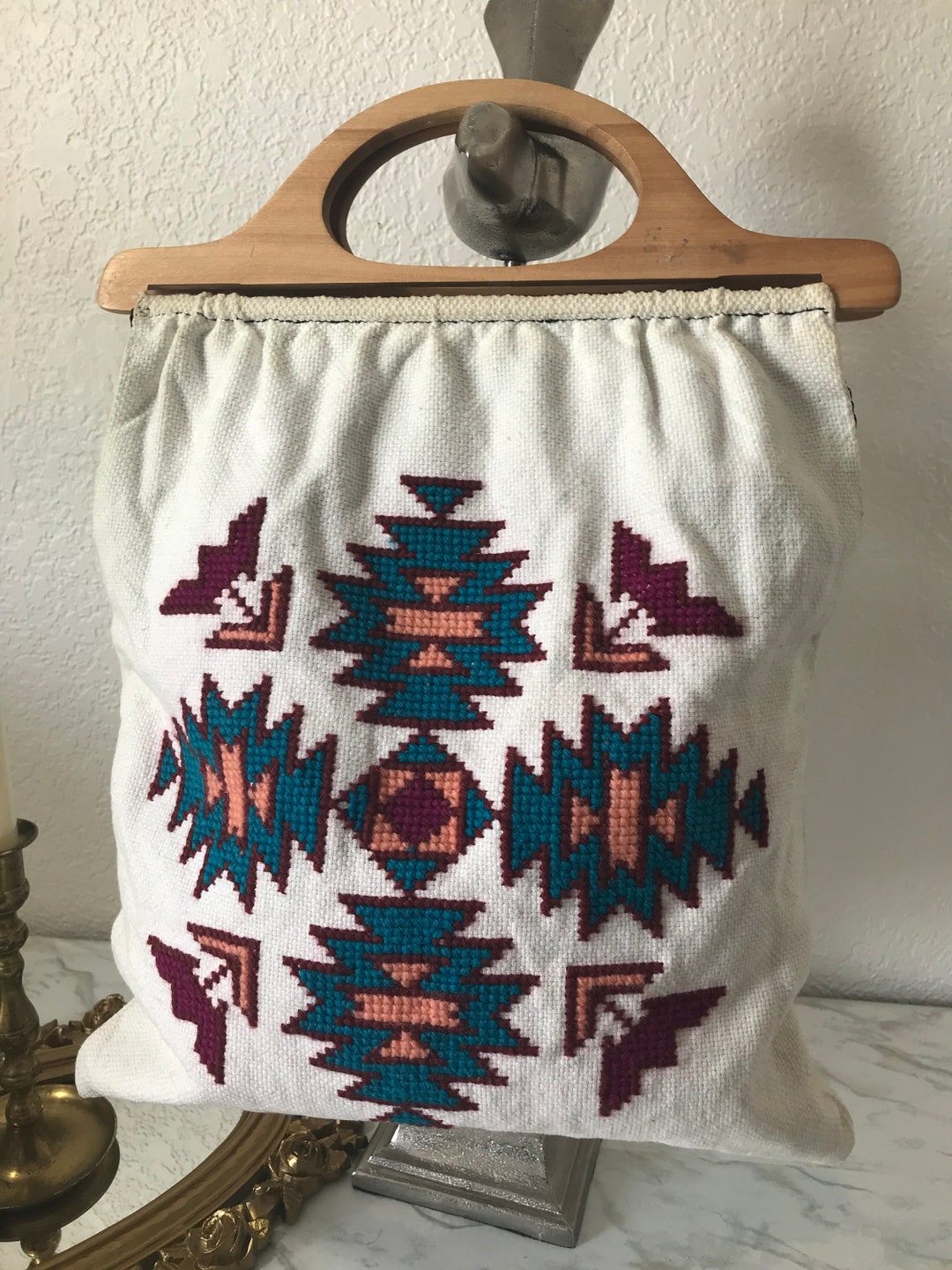 Vintage 70s Purse, 70s Cotton Wood Embroidery Purse Handbag, Vintage ...