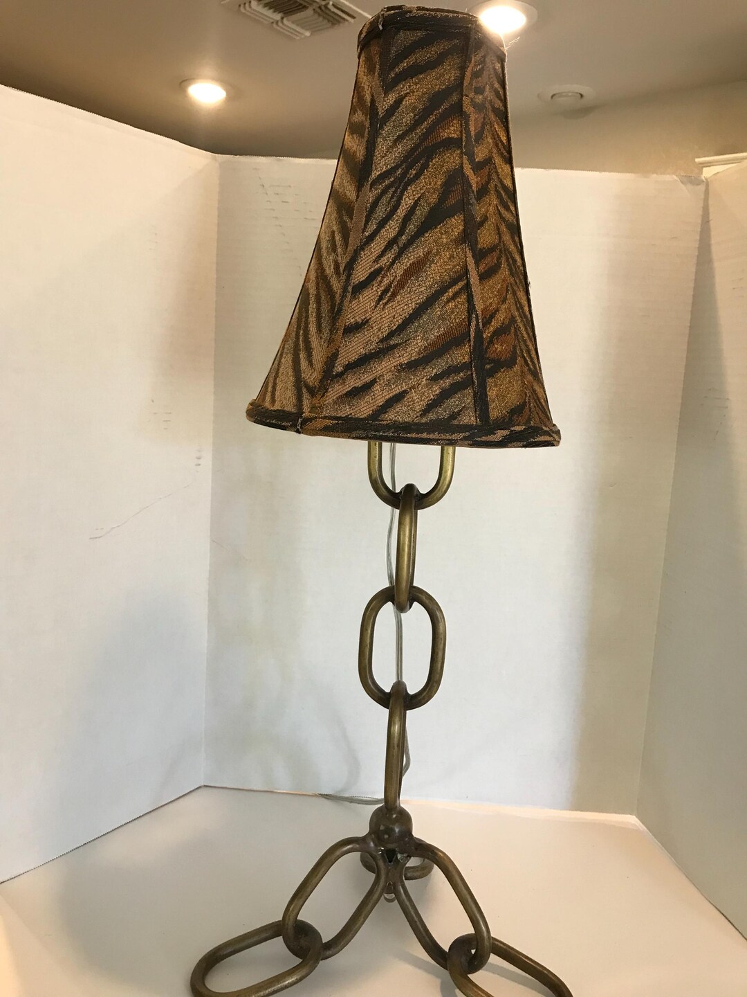 Vintage Elegant Black and Gold Lampshade, Tiger Design Narrow Fabric ...