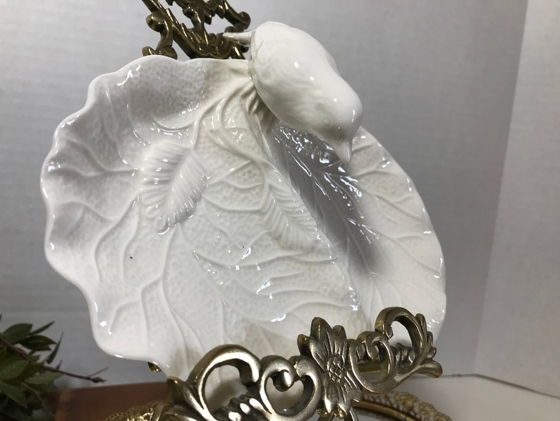 Winter White Lattice and Birds Porcelain Trinket Dish, Grace Fine ...