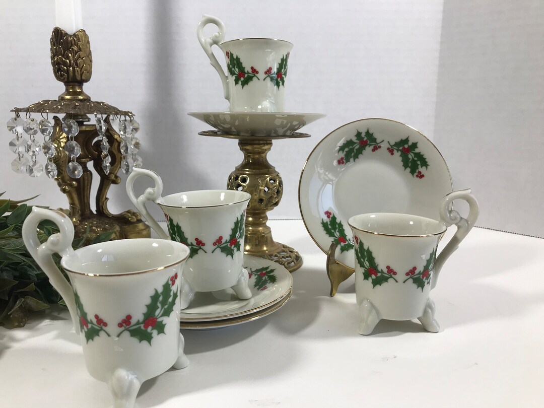 Vintage Christmas Porcelain Demitasse Cup Set, Vintage Ceramic Espresso ...