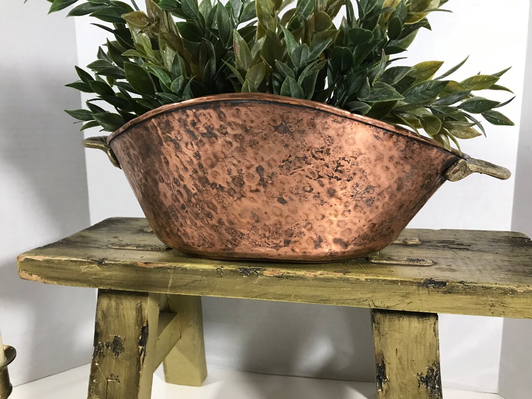 Antique Copper Pot Vessel, Vintage Aged Copper Apple Butter Kettle ...