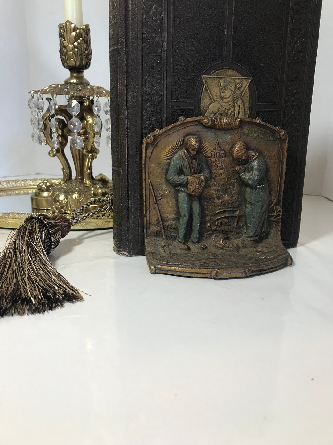 Antique Bronze Bookends, Antique Relief Design Bronze Bookends, Vintage ...