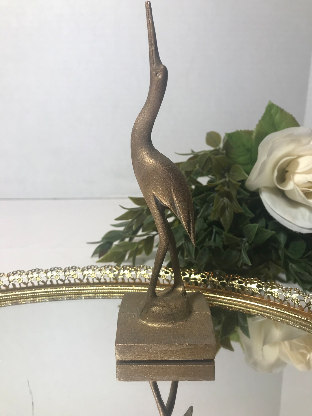 Vintage Petite Cast Iron Egret Figurine, Vintage Gold Toned Egret Small ...