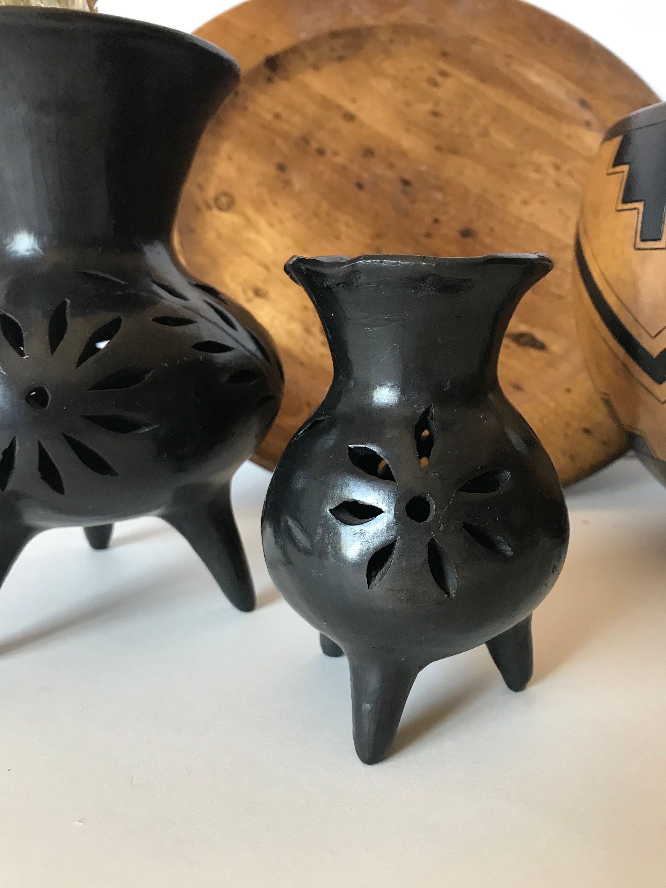 Vintage Black Vase, Footed Open Design Ceramic Vase Set, Vintage Black ...