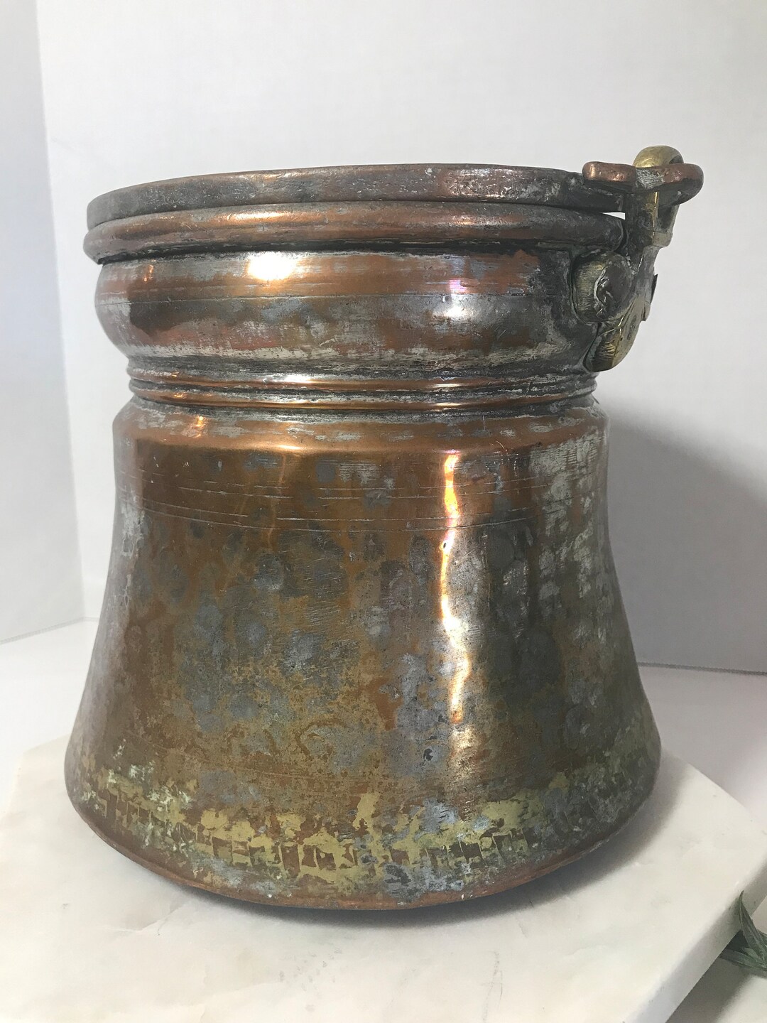Vintage Primitive Copper Pot Kettle, Vtg Distressed Copper Deep Pot ...