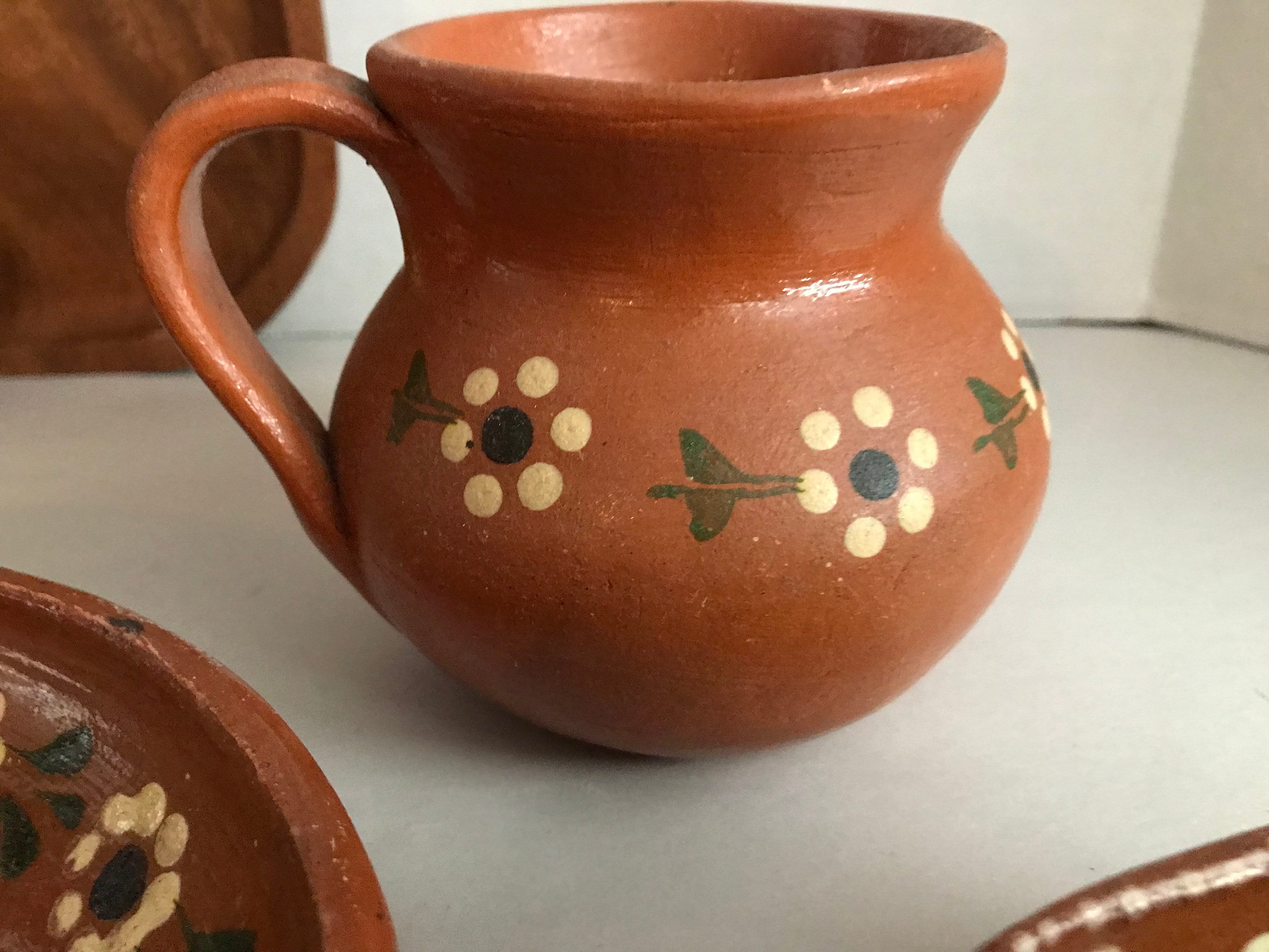 Vintage Mexican Hand Painted Ceramic Serving Dish Set, Vtg Terracotta ...