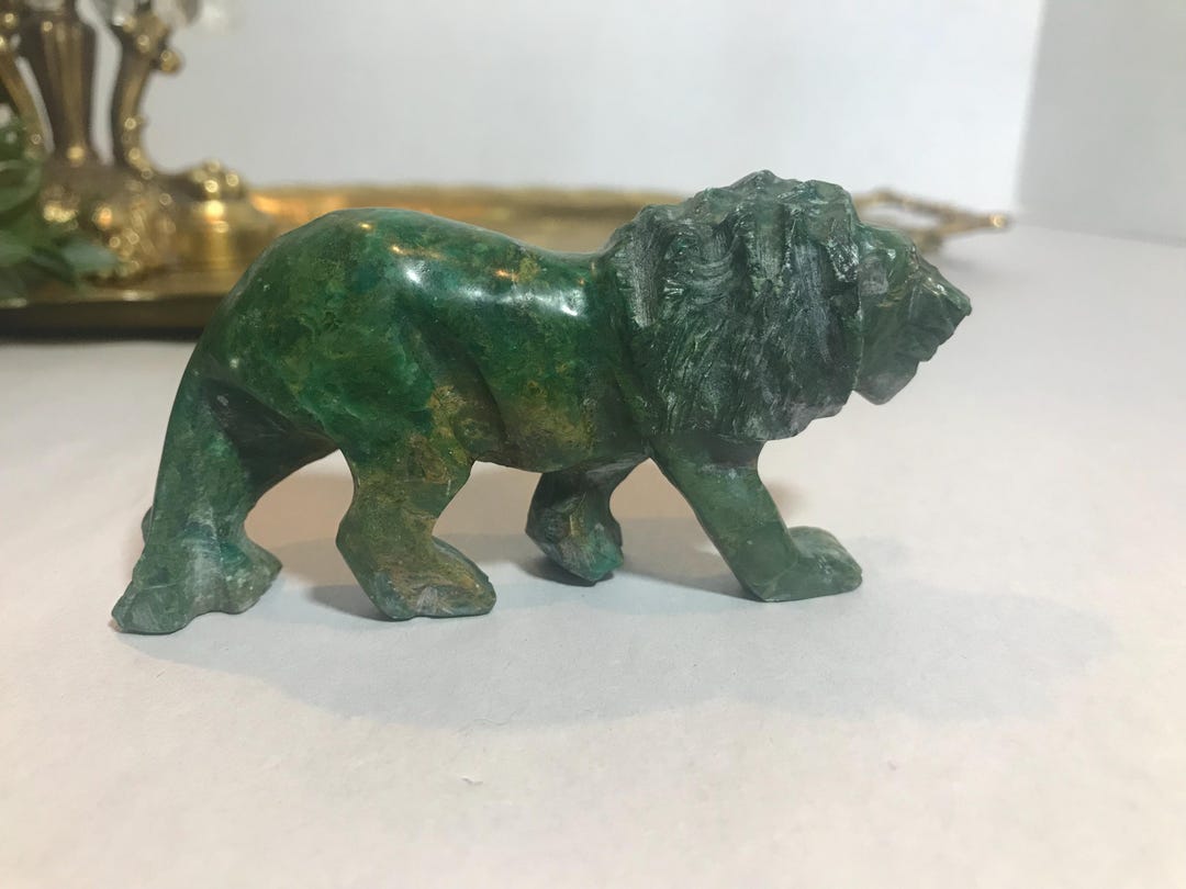 Vintage Jade Lion Sculpture, Vintage Hand Carved Speckled Jade Lion ...