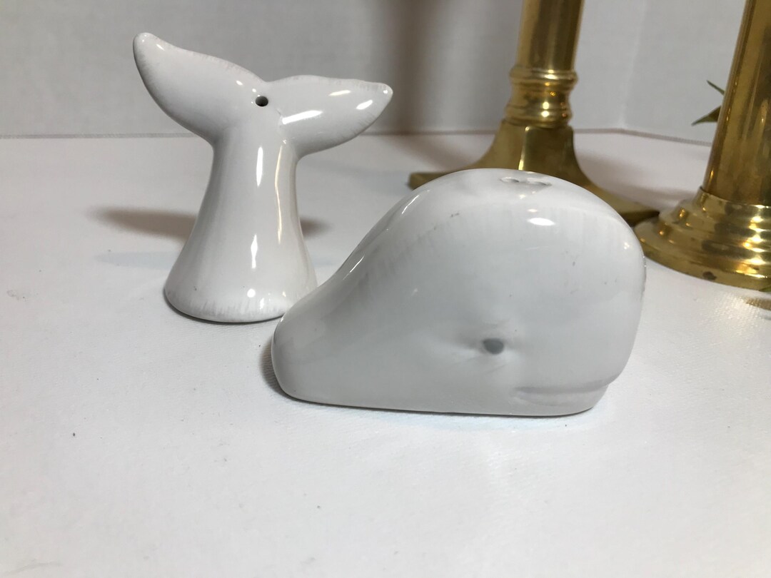 White Ceramic White Whale Salt and Pepper Shakers, White Ceramic Whale ...