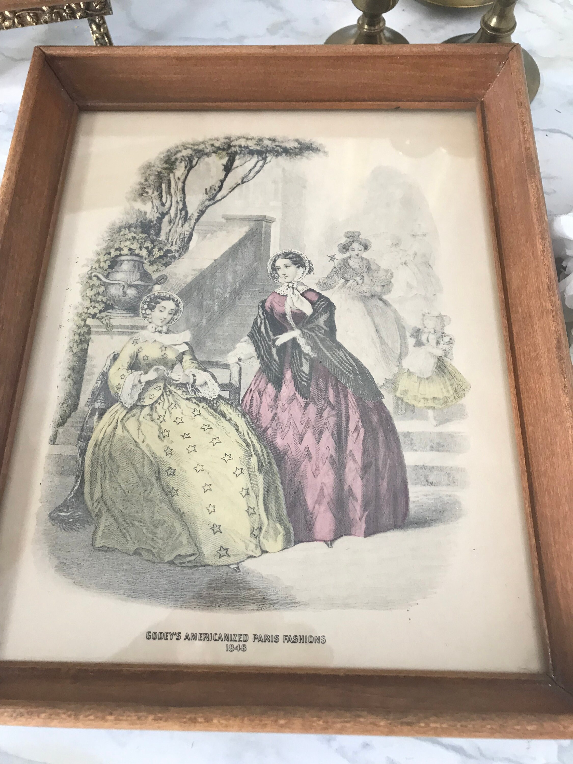 Vintage 60s Victorian Reproduction Wall Art in Original Wood Frame ...