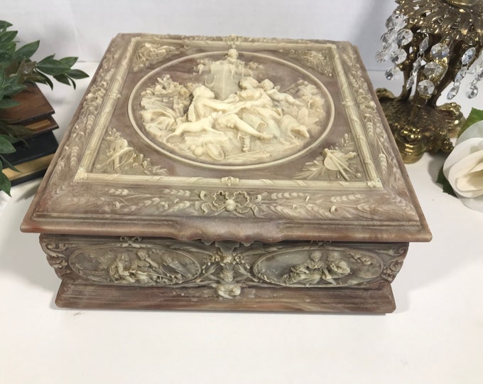 Vintage Carved Stone Large Elegant Jewelry Box, Hand Carved Victorian ...
