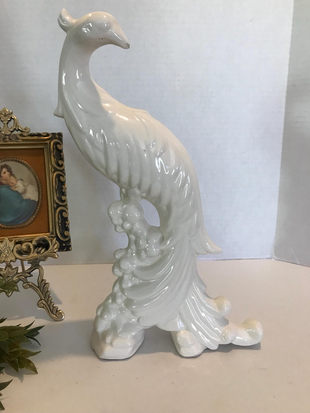 Vintage Ceramic Large White Bird Statue, White Ceramic Peacock Bird ...
