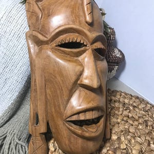 Vintage Hand Carved Wooden Wall Mask, Vintage Genuine Hand Carved ...