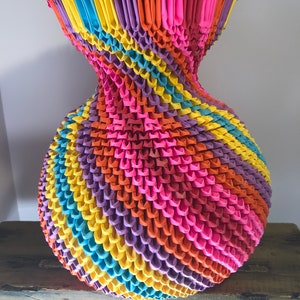 Origami Handmade Paper Vibrant Neon Rainbow Vase, One-of-a-kind Origami ...