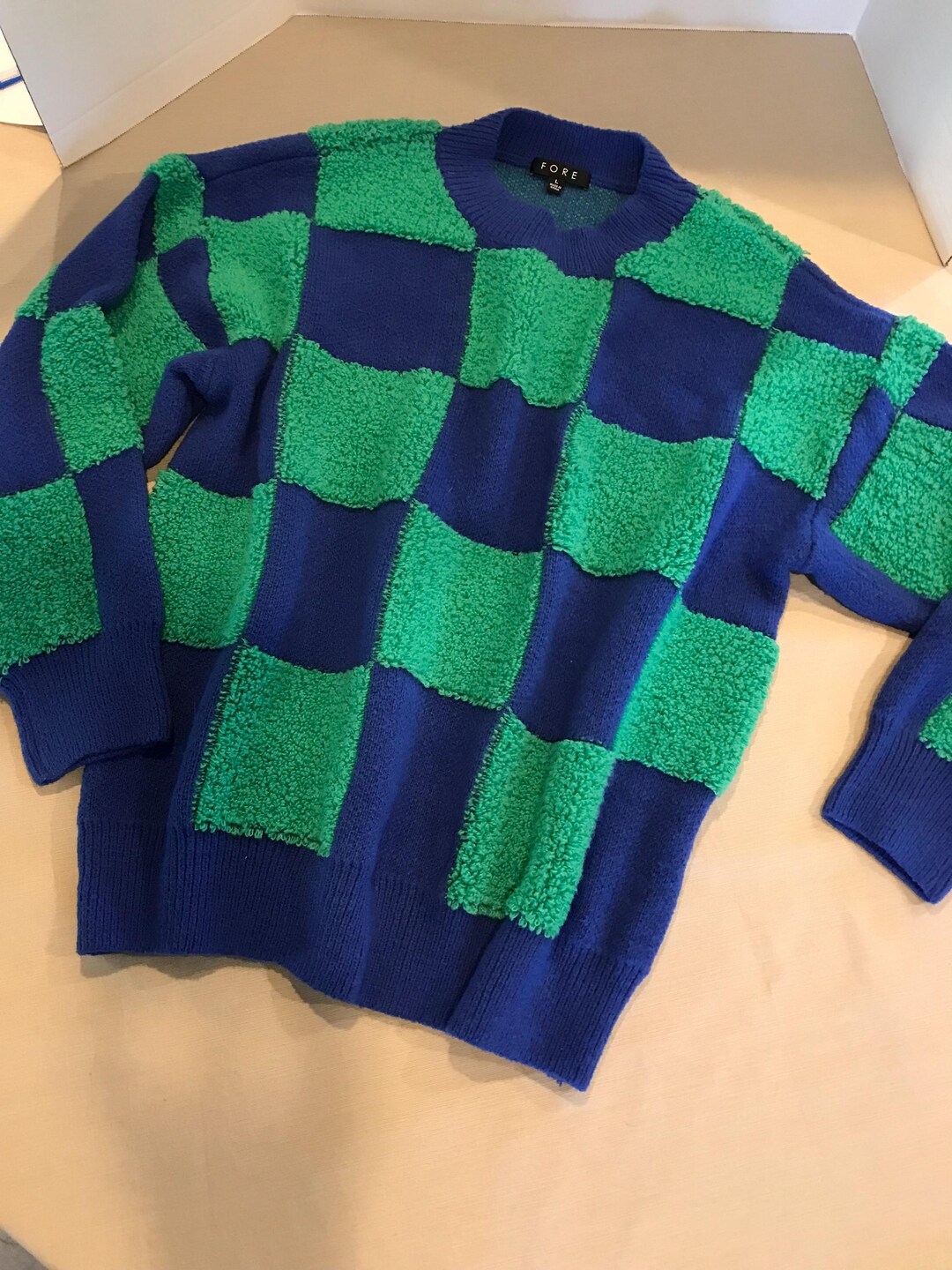 Green and Blue Multi Textured Unique Sweater, Size Large, Green and ...