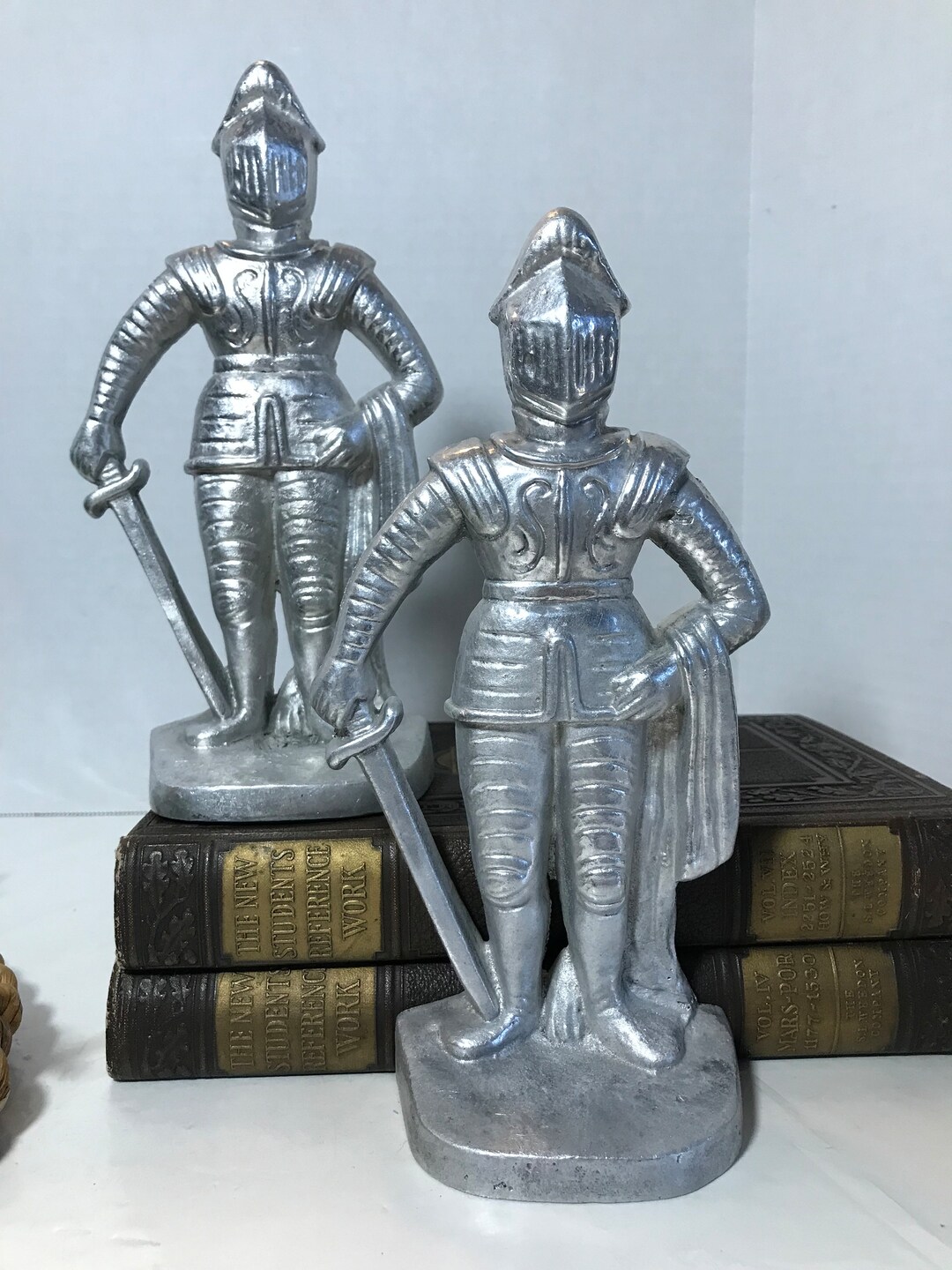Vintage Silver Cast Metal Knight Bookends, Vintage Signed Metal Knight ...