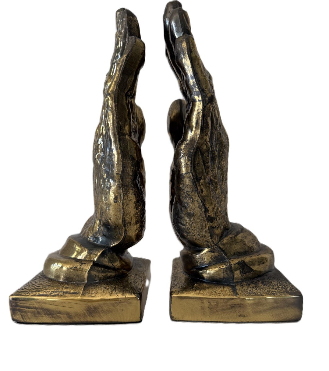 Vintage Sculptural Prayer Hands Bookends, Brass Finish Hand Art, Modern ...