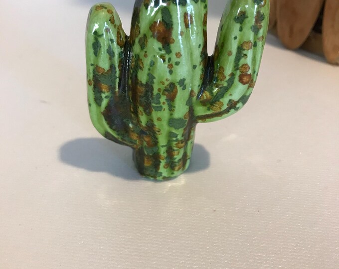 Vintage Ceramic Large Cactus Bead, Vtg 1970s Ceramic Drip Glaze Green ...