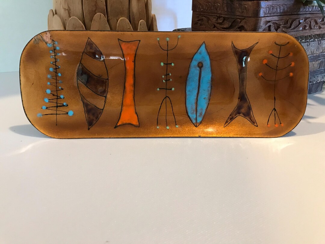 Vintage Maggie Howe 1960s Mid Century Enamel Over Copper Small Tray ...