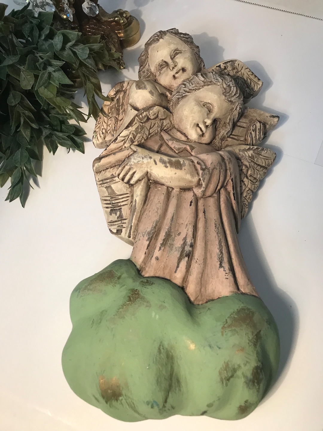 Vintage Carved Wood Cherub Decor, Vintage Wooden Embracing Cherubs Wall ...