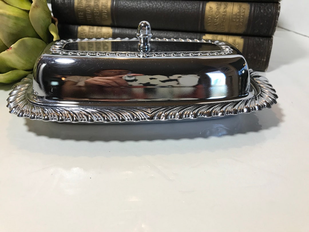 Vintage Stainless Steel and Glass Butter Serving Dish, Vtg Mid Century ...