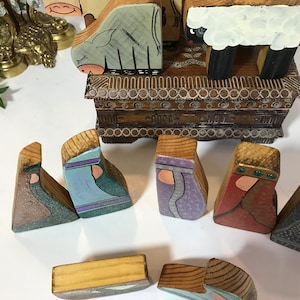 Vintage Wood Block Nativity Set, Vtg Hand Painted Block Style Nativity ...