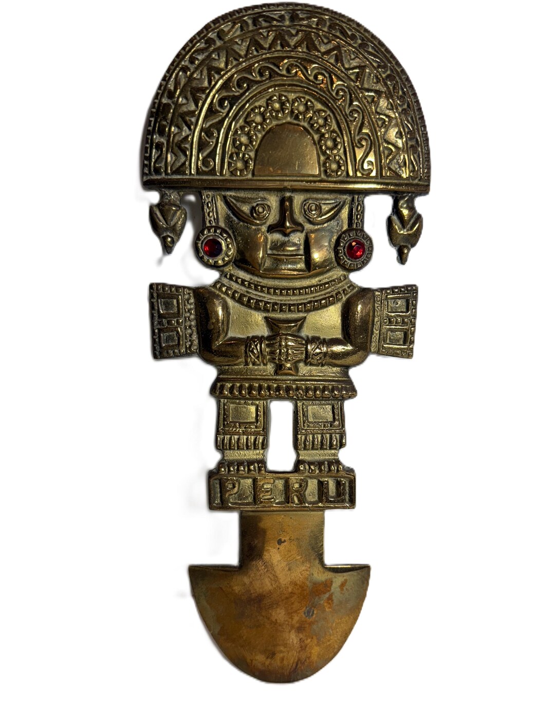 Vintage Peru Brass Aztec Inspired Figure Wall Decor With Red Stone ...
