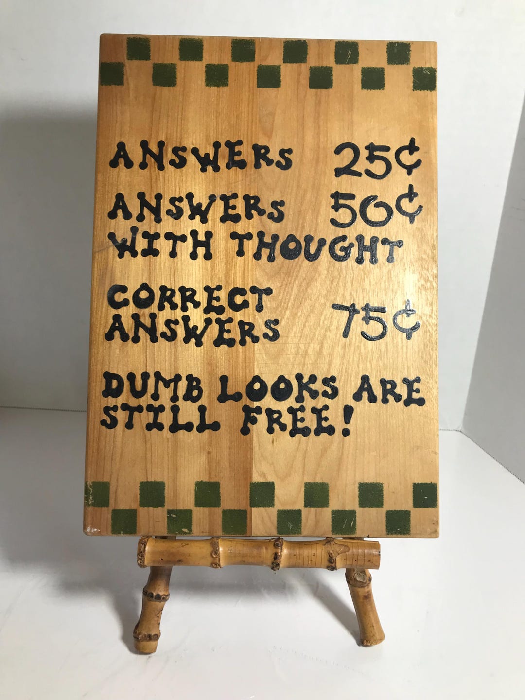 Vintage Handmade Answers Plaque, Vintage Wood Sign on Wooden Bamboo ...