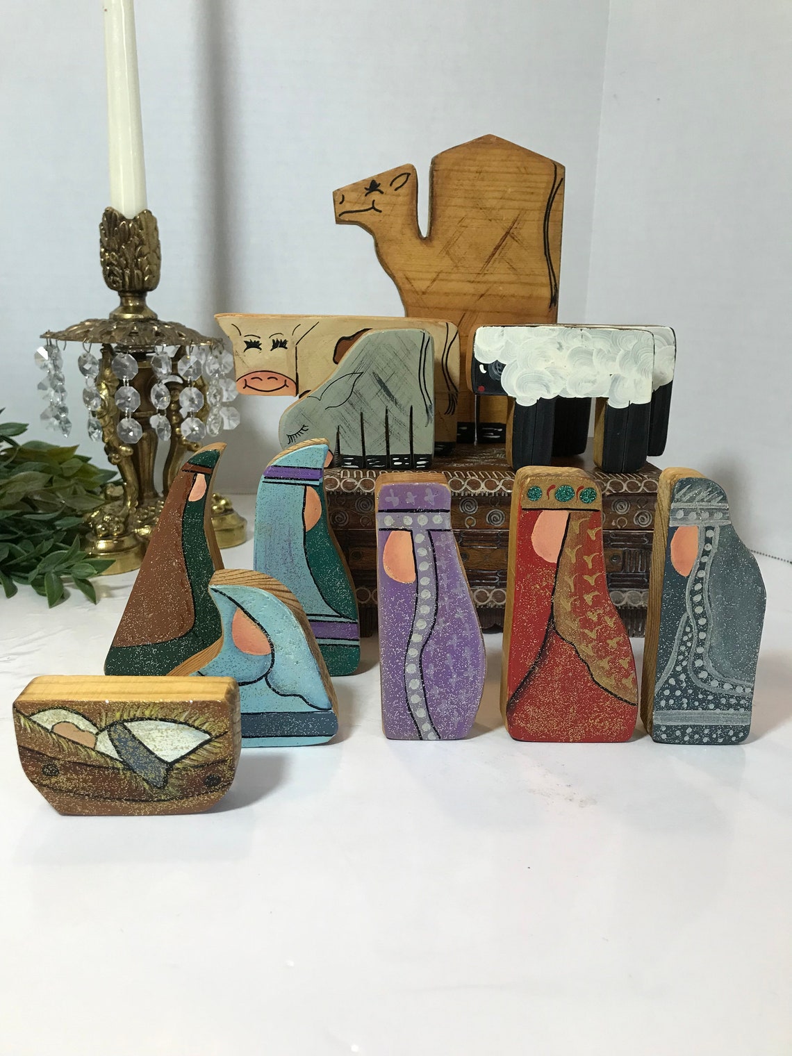 Vintage Wood Block Nativity Set, Vtg Hand Painted Block Style Nativity ...