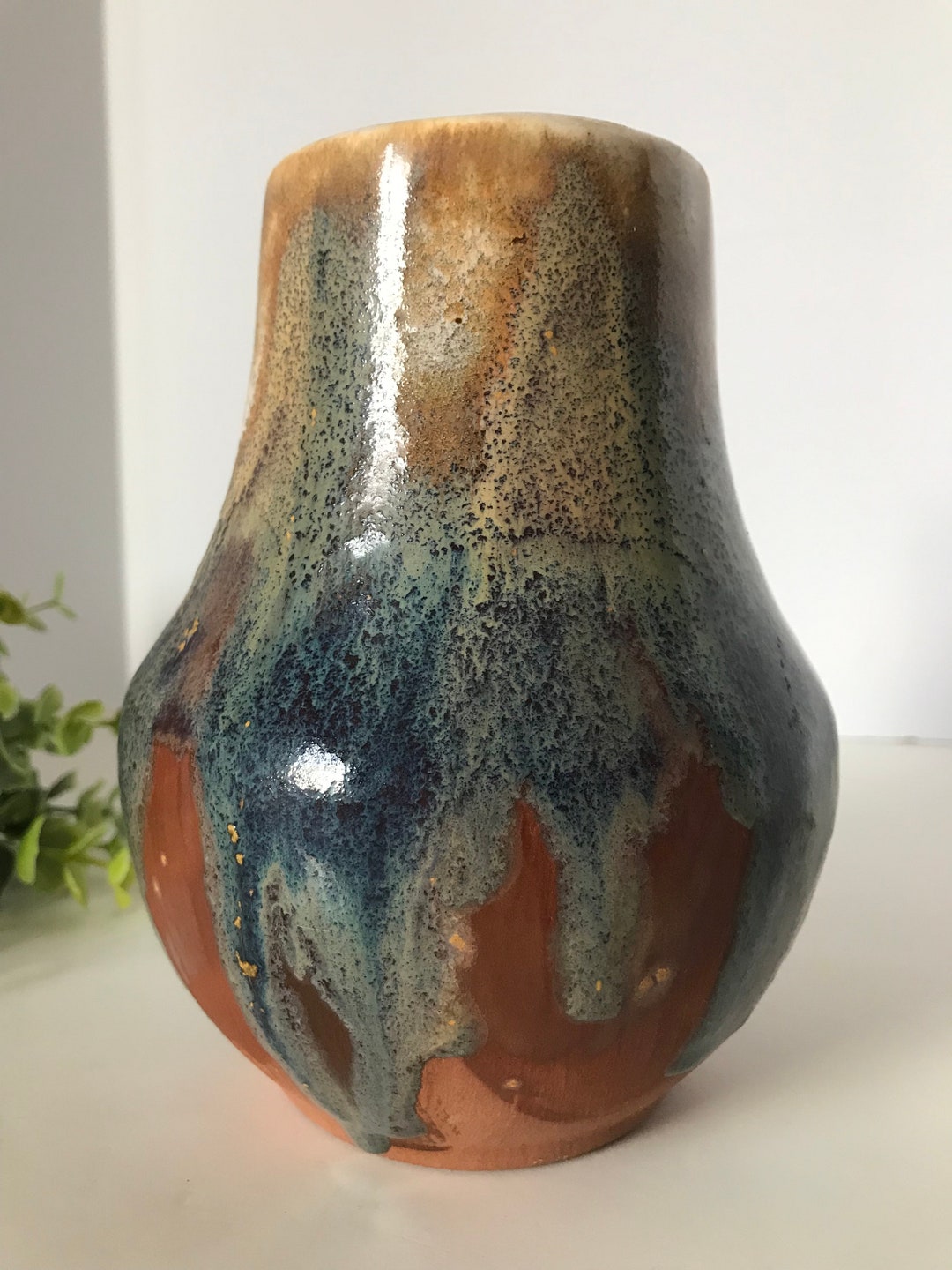 Vintage Art Pottery 70s Look Glazed Vase, Signed, Vintage 1970s Style ...