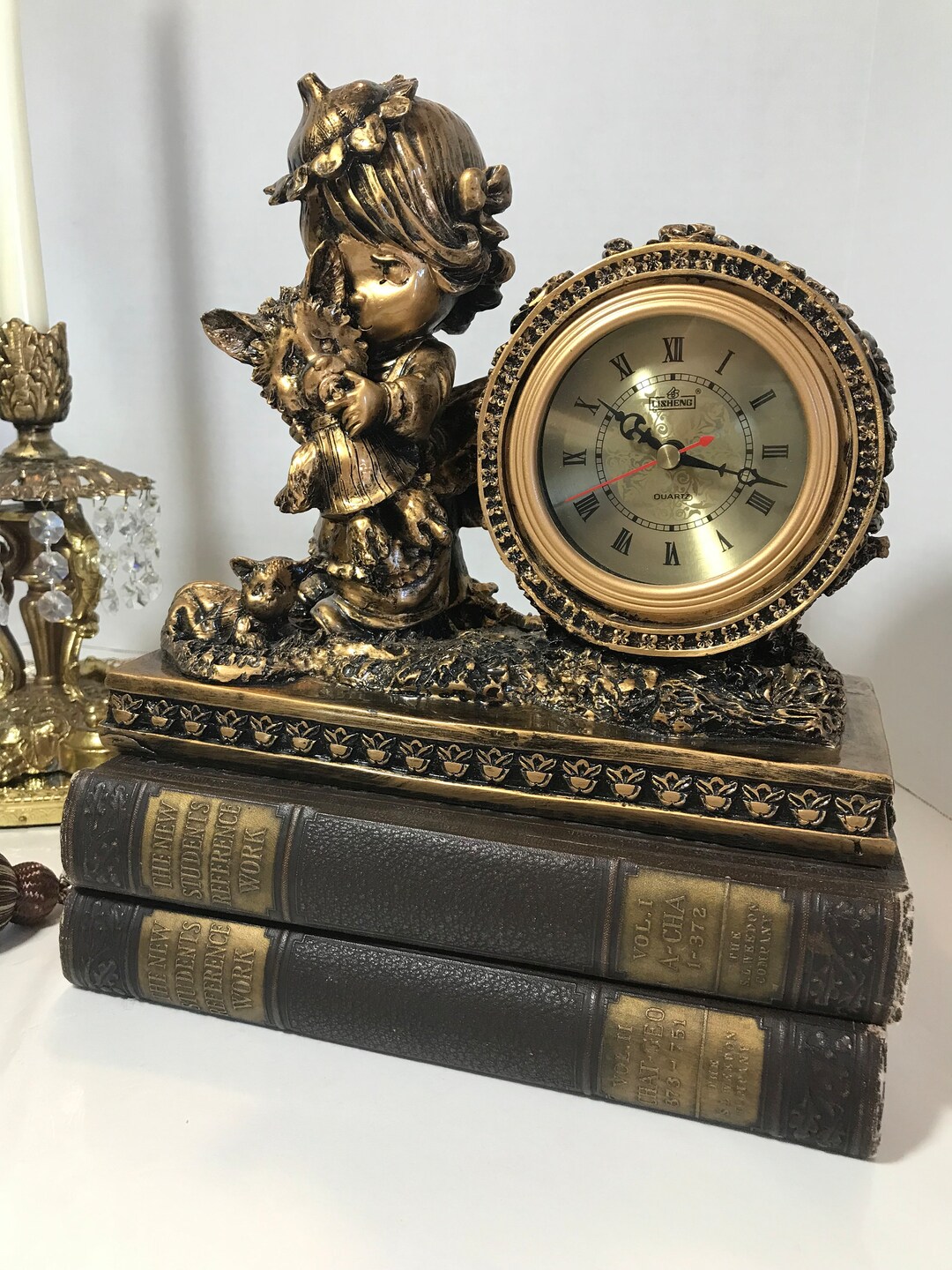 Hollywood Regency Lisheng Mantel Clock, Vintage 60s Gold Mantel Clock ...