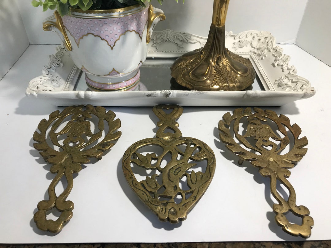 Vintage Brass Trivet Trays, (3) Vintage Brass Trivet Stands Trays ...