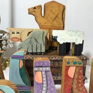 Vintage Wood Block Nativity Set, Vtg Hand Painted Block Style Nativity ...