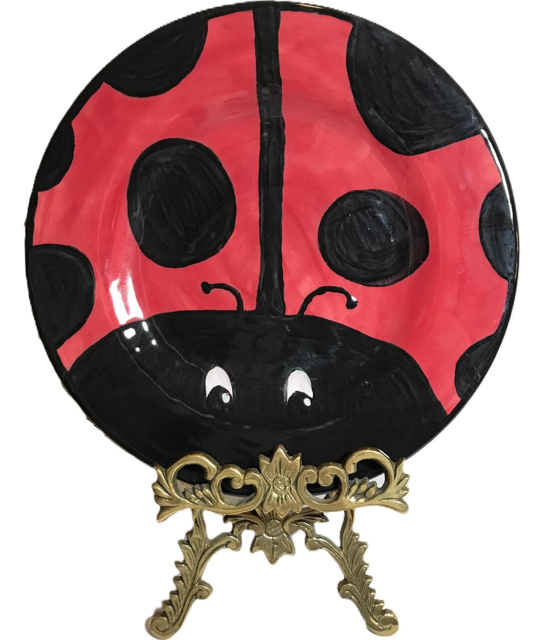 Vintage Hand Painted Ceramic Red and Black Ladybug Decorative Plate 8.5 ...
