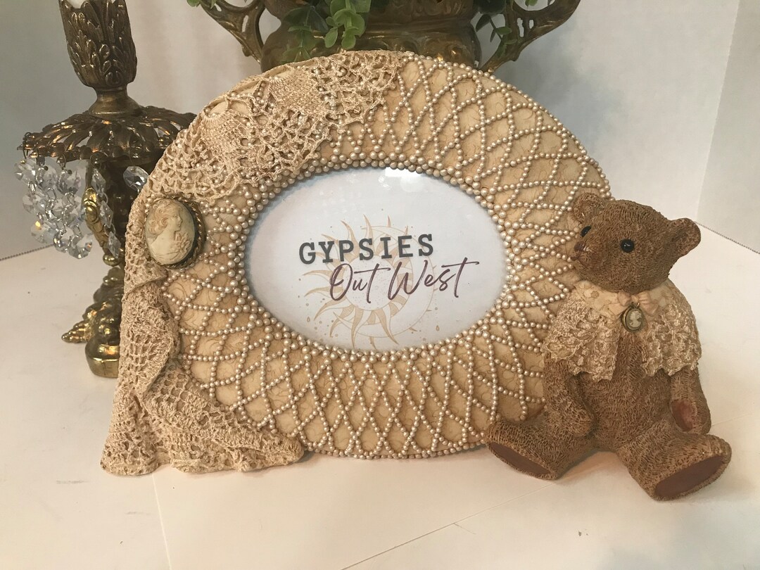 Vintage Lace Pearl Teddy Bear Picture Frame, Vintage Pearl, Lace and ...