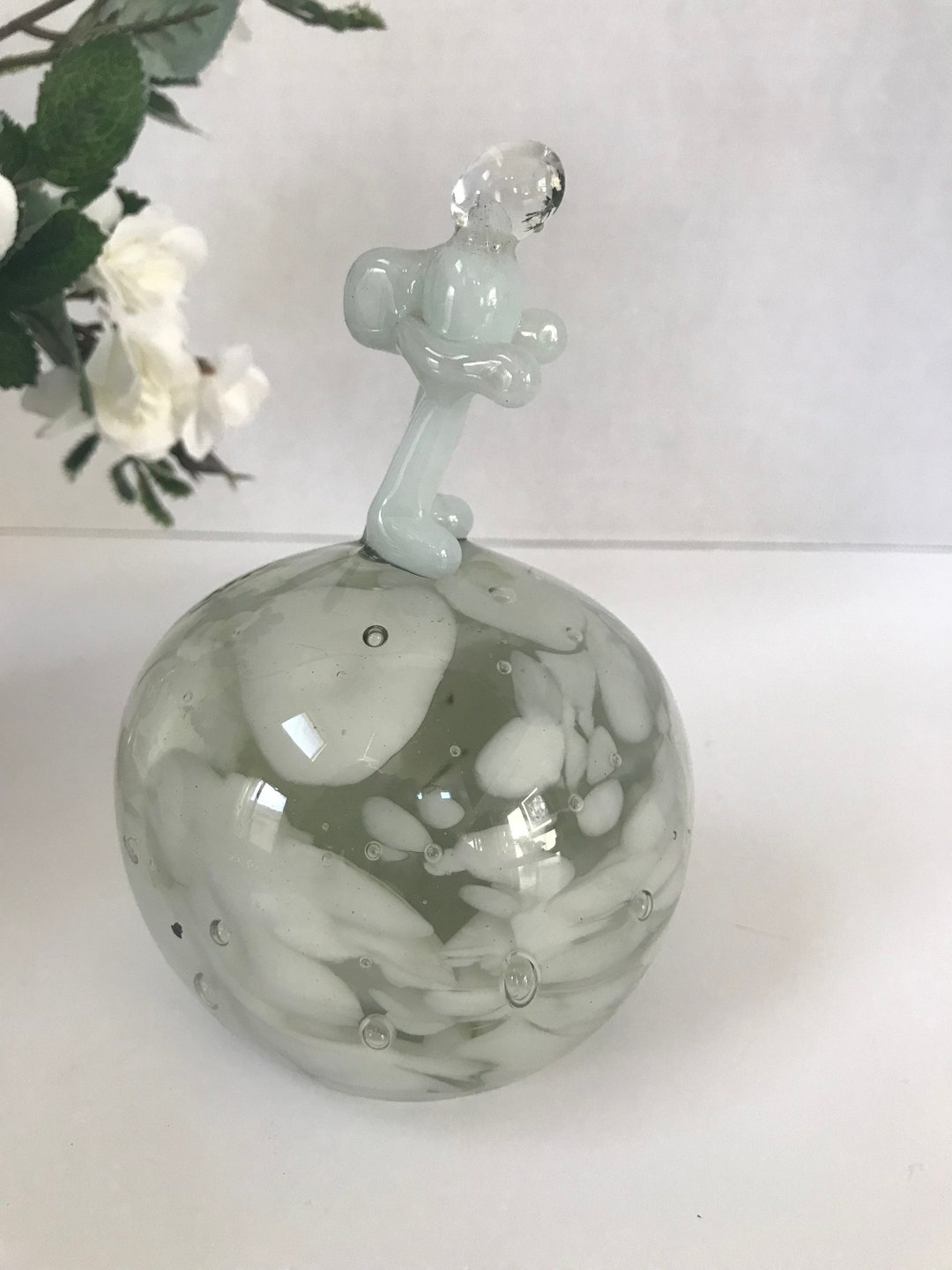 Vintage Glass Paperweight, Unique Glass Paperweight, Man on Clouds ...