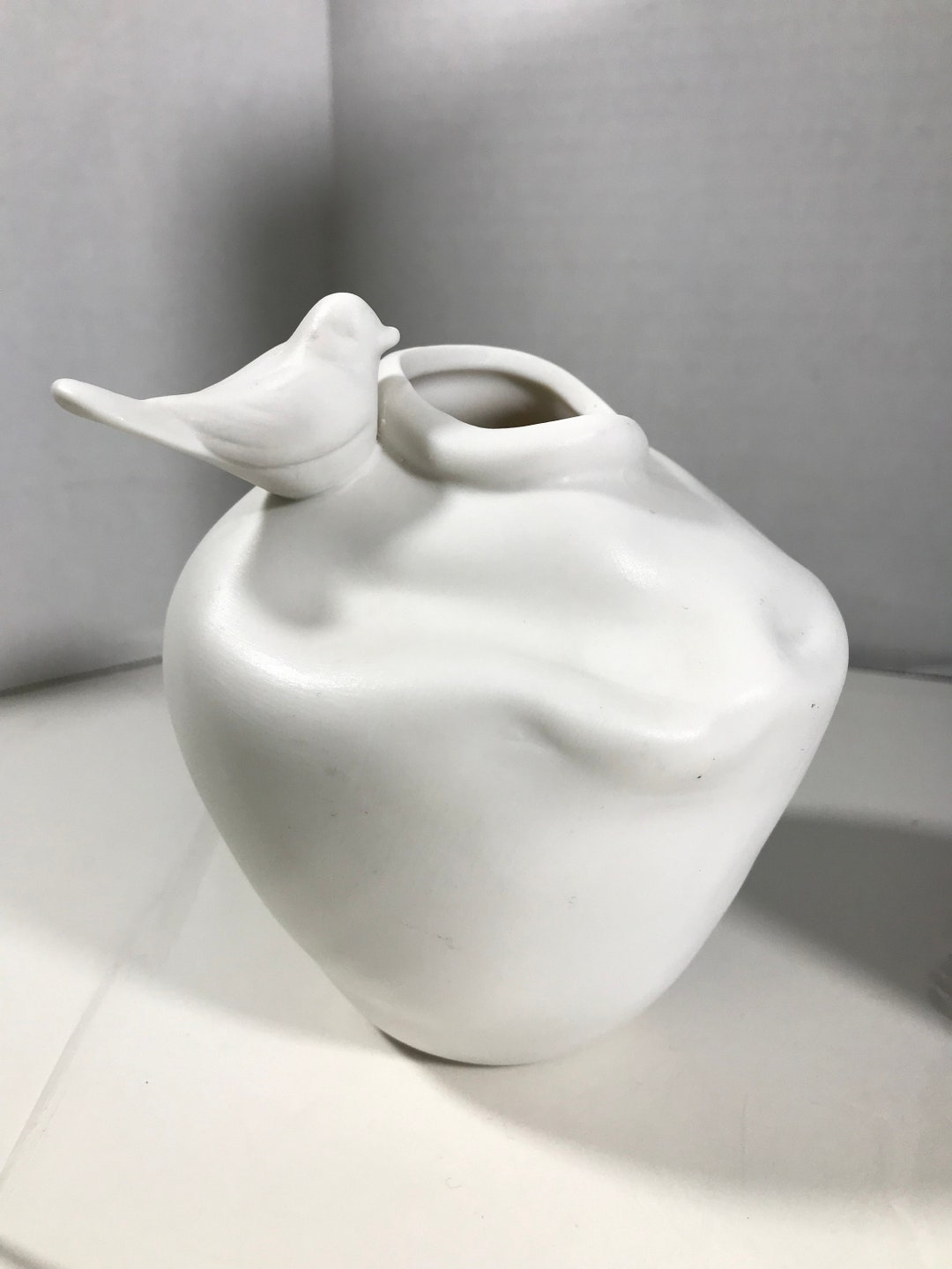 Vintage White Bird Ceramic Vase, White Porcelain Bisque Small Vase With ...